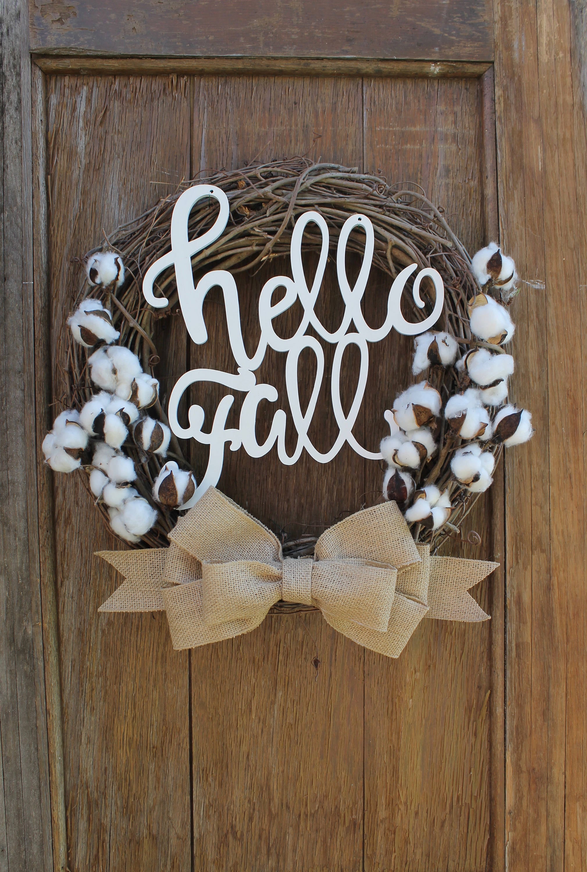 Fall Wreath Hello Fall Hello Fall Wreath Cotton Wreath | Etsy