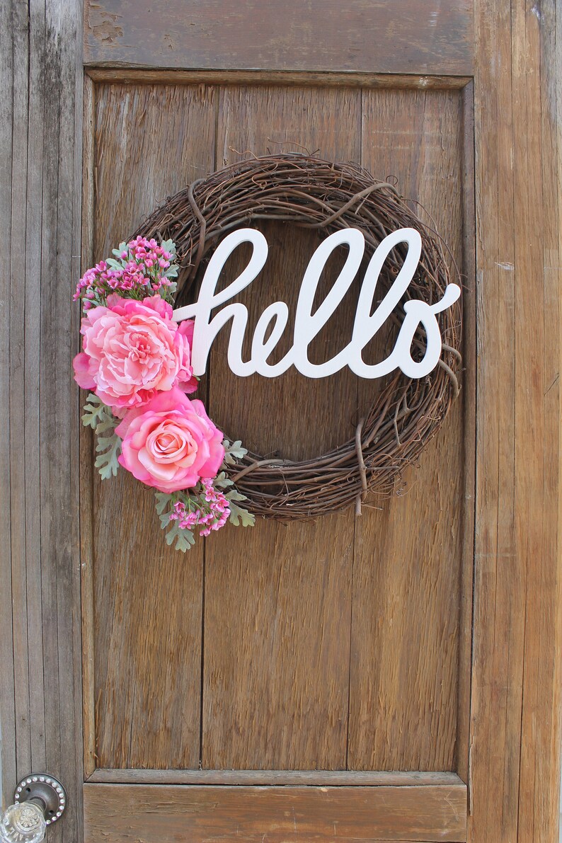 Spring Wreath Hello Wreath Hello Sign Front Door Wreath - Etsy