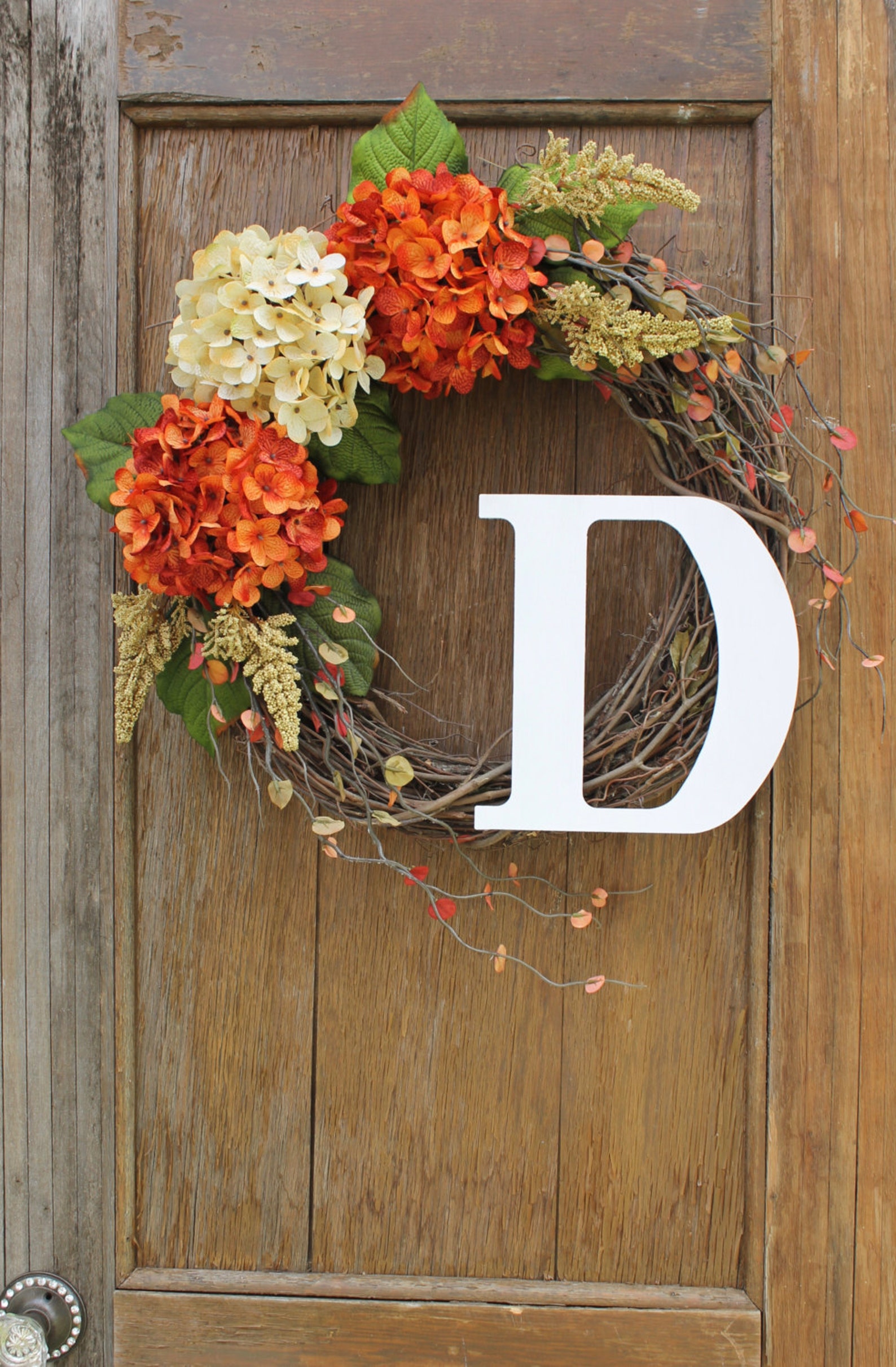 Fall Wreath Initial Wreath Hydrangea Wreath Fall Hydrangea - Etsy