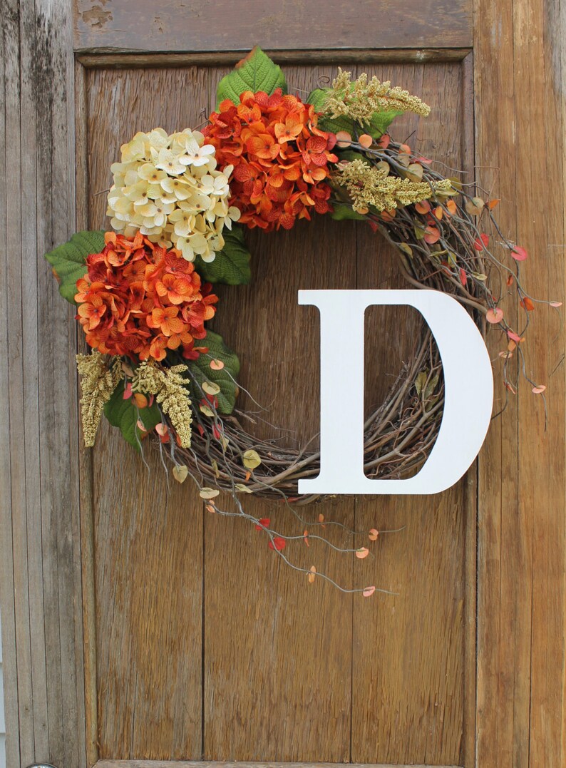 Fall Wreath Initial Wreath Hydrangea Wreath Fall Hydrangea - Etsy