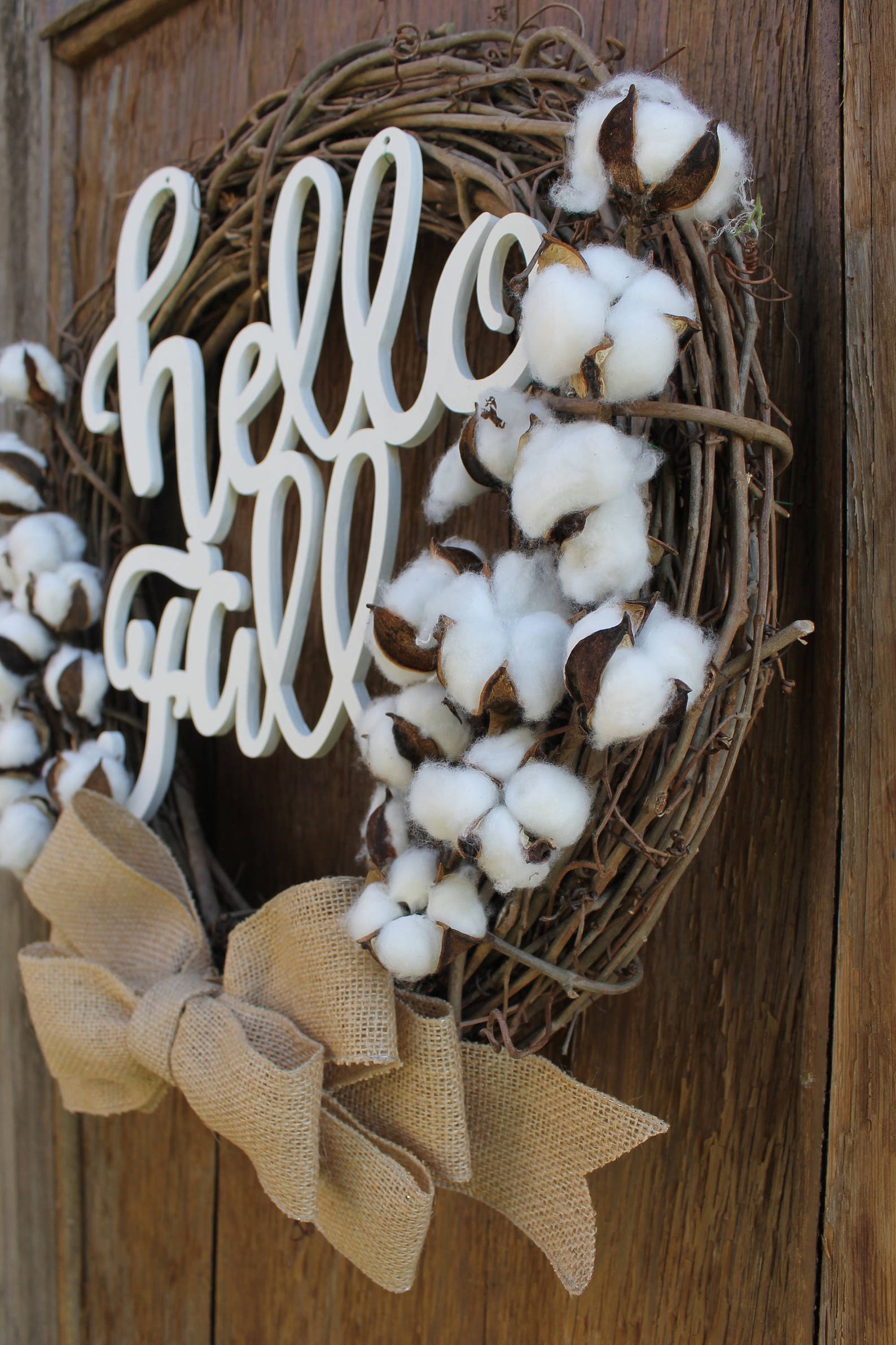 Fall Wreath Hello Fall Hello Fall Wreath Cotton Wreath | Etsy