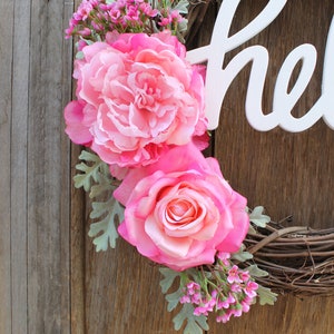 Spring Wreath, Hello Wreath, Hello Sign, Front Door Wreath, Rose Wreath ...