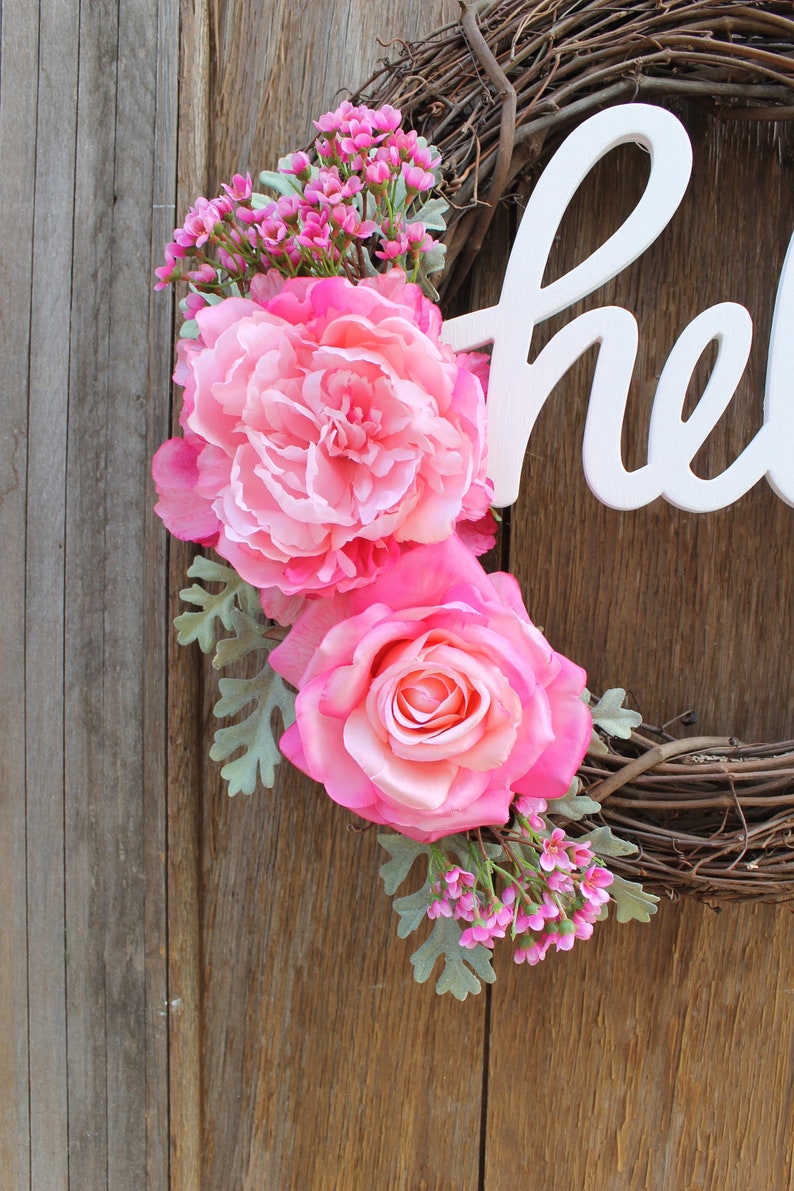 Spring Wreath Hello Wreath Hello Sign Front Door Wreath - Etsy