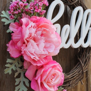Spring Wreath, Hello Wreath, Hello Sign, Front Door Wreath, Rose Wreath ...