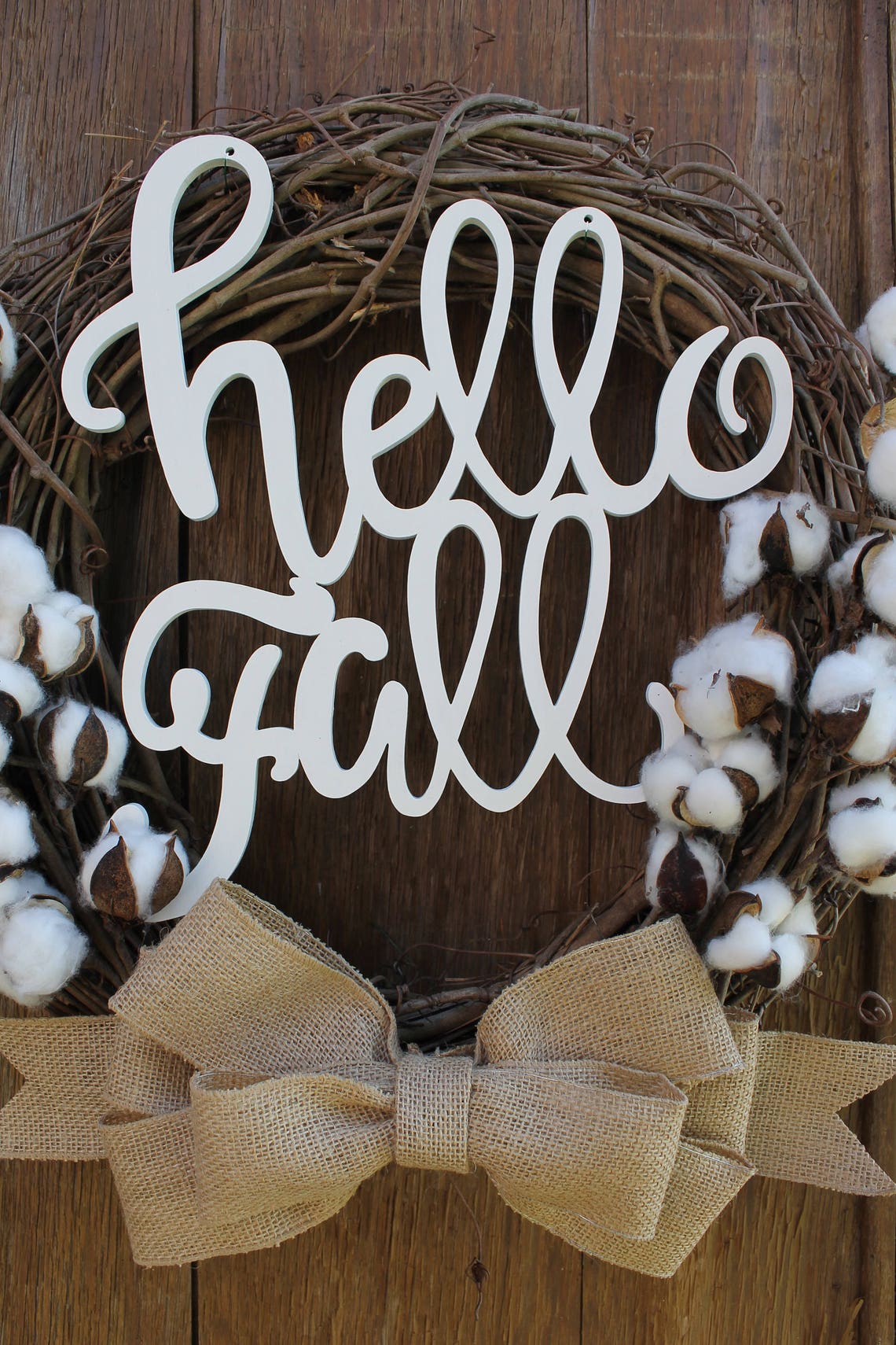 Fall Wreath Hello Fall Hello Fall Wreath Cotton Wreath - Etsy
