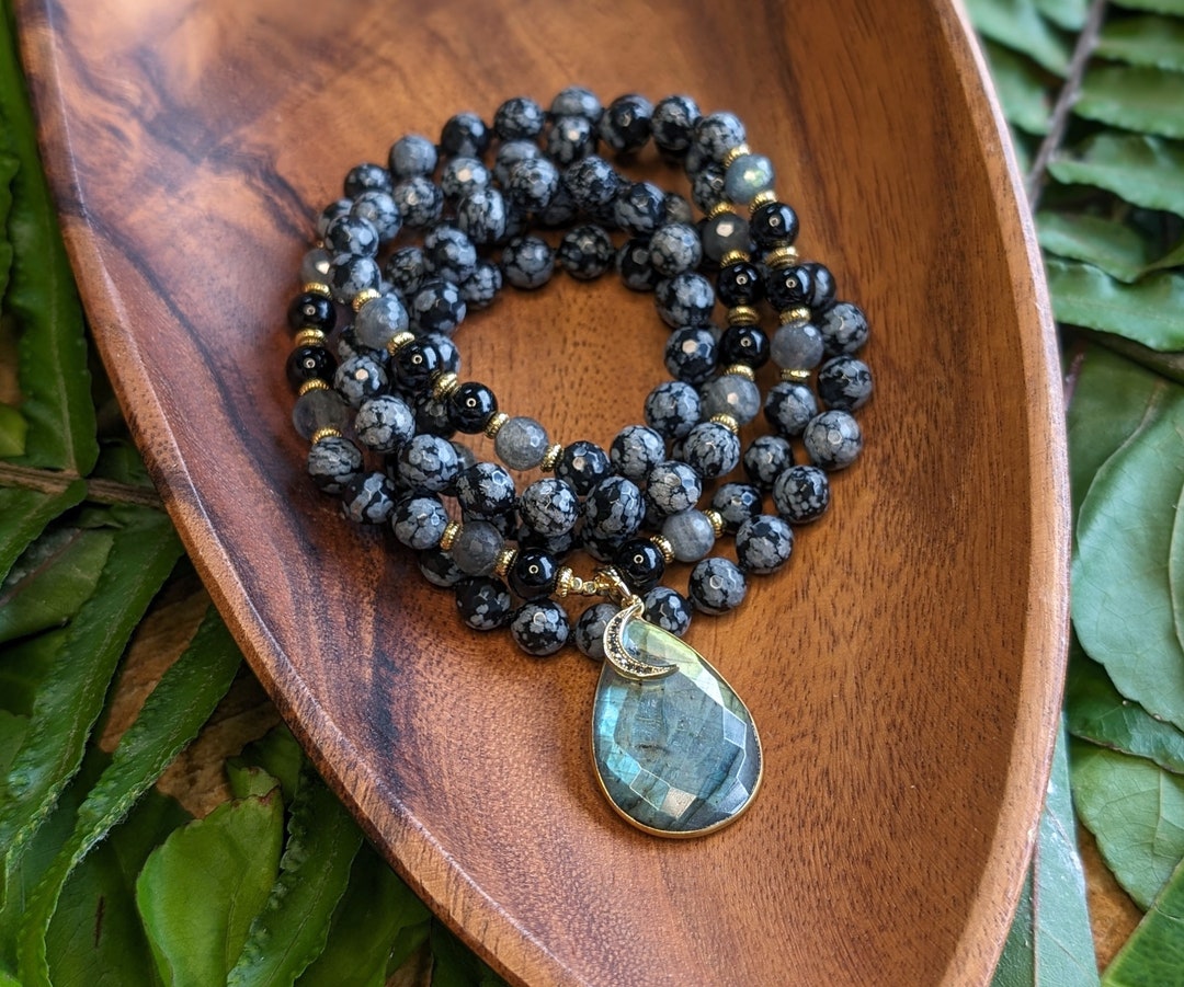 INTUITIVE EMPATH Moon Goddess Mala Beads 108, Obsidian, Tourmaline ...
