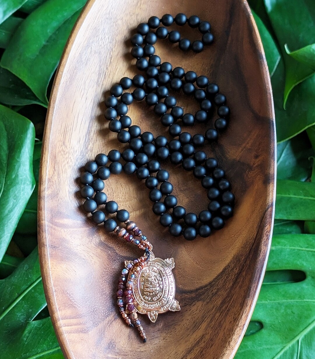 A NEW BEGINNING Black Onyx Buddha Mala Beads: Turtle Amulet Prosperity ...