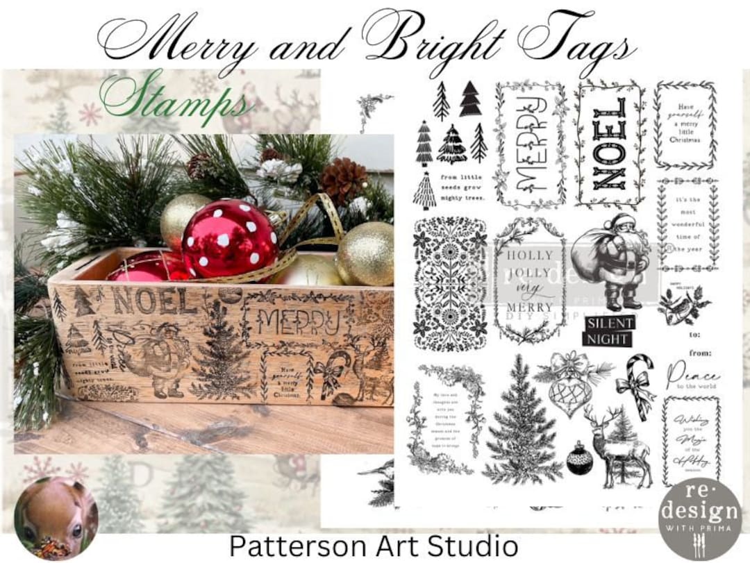 MERRY AND BRIGHT Stamp Set - Decor Stamp - Redesign With Prima Accent ...