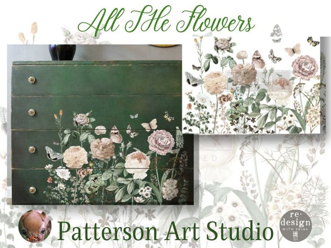 ALL THE FLOWERS - Rub on Flower Furniture Transfer, Furniture Decal ...