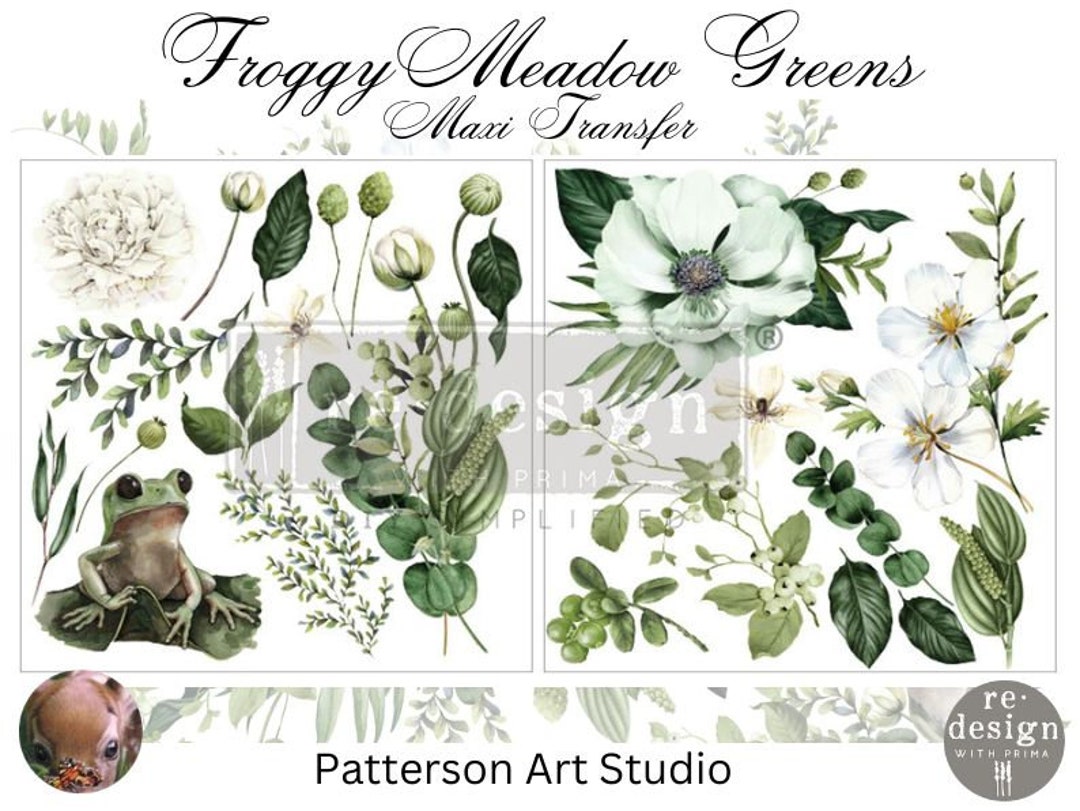 FROGGY MEADOW GREENS New Maxi Decor and Furniture Rub on Transfer by ...