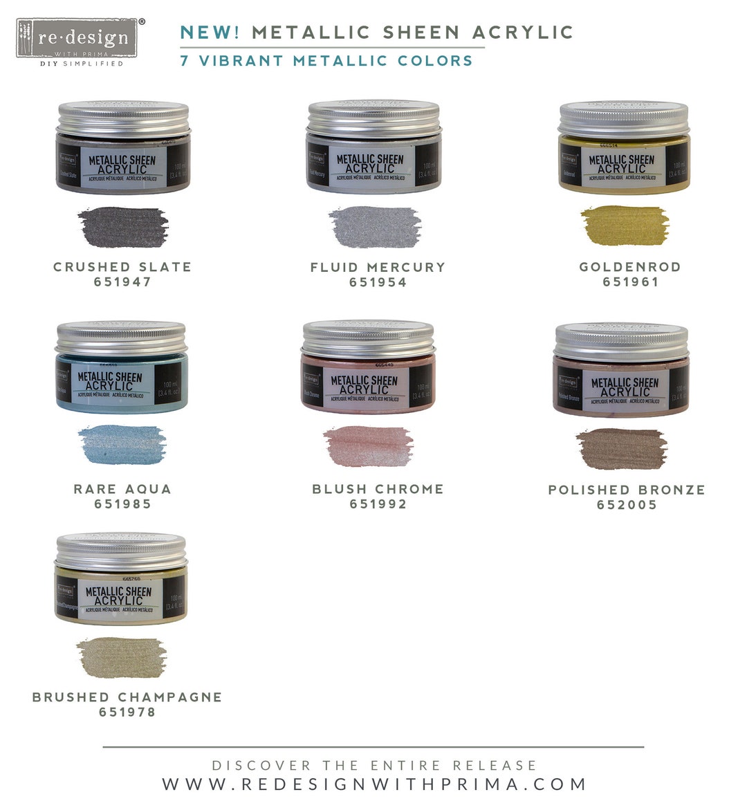 New! Metallic Sheen Acrylic Paint - 7 Colors - Re-design With Prima ...