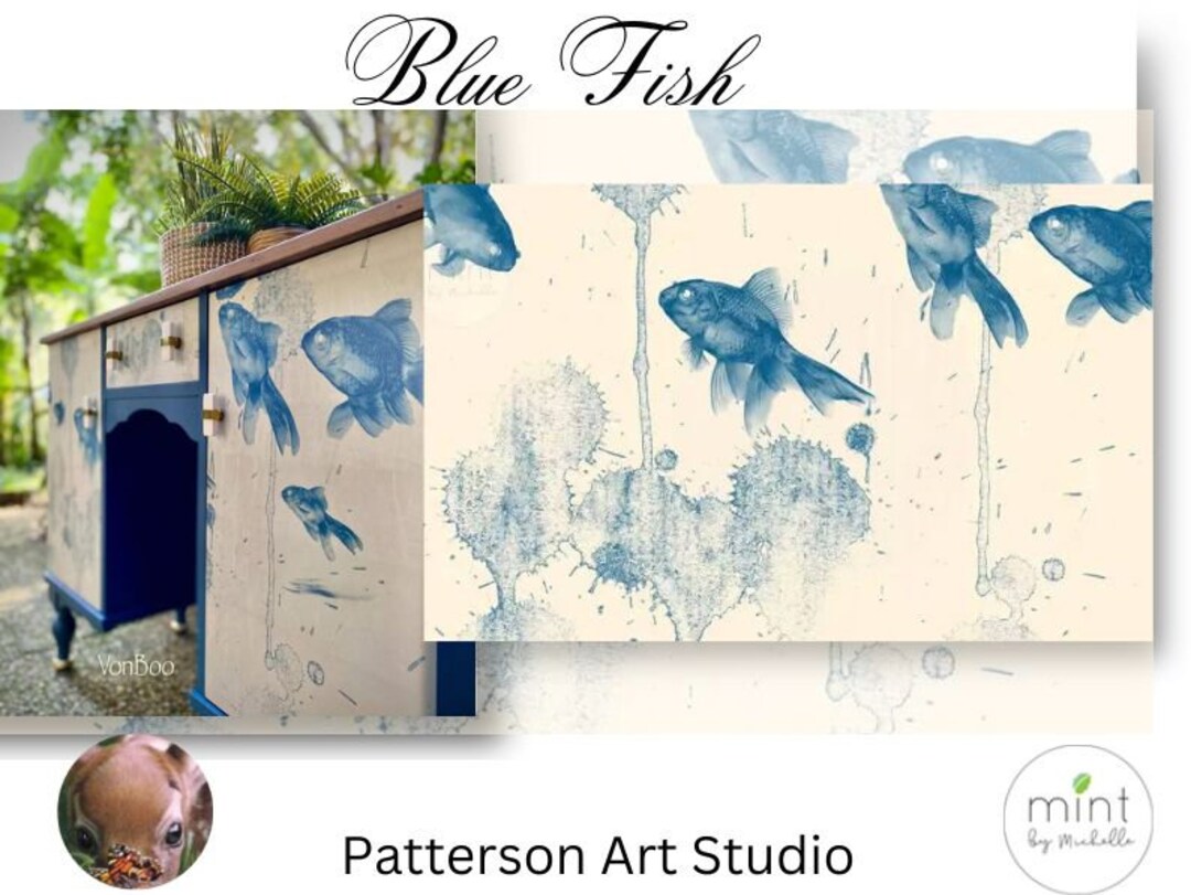 BLUE FISH New Mint by Michelle A1 and A3 Fine Art Decoupage - Etsy