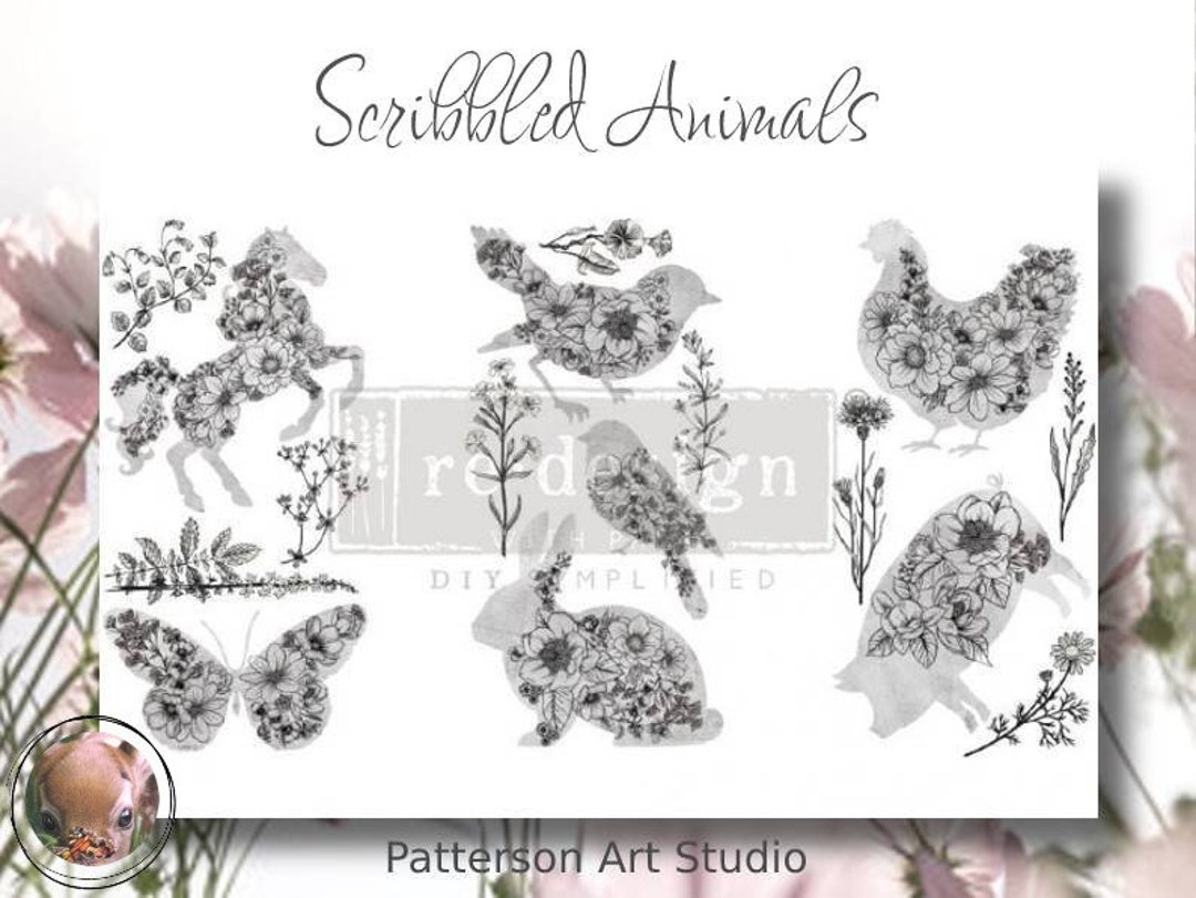 SCRIBBLED ANIMALS Redesign With Prima Rub on Small Transfer for ...