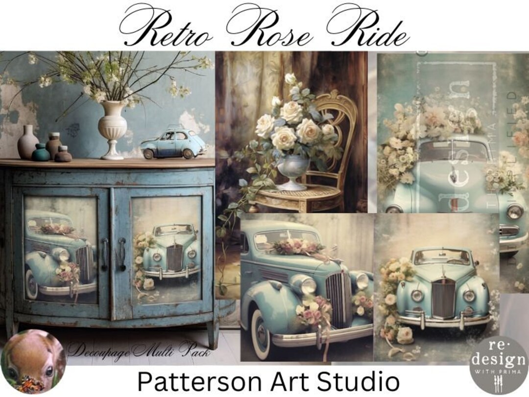 RETRO ROSE RIDE - New! - Redesign With Prima Decoupage Fiber - Fine Art ...