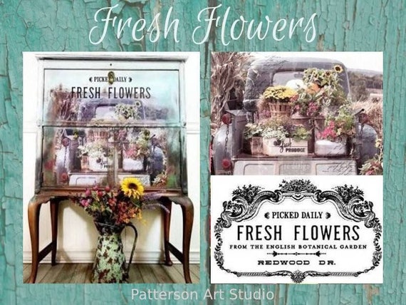 FRESH FLOWERS rub on Furniture Transfer Farmhouse Decal by - Etsy