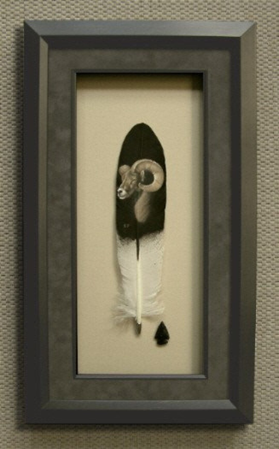 Framed Feather Painting - Oil Painting on Imitation Eagle Feather ...
