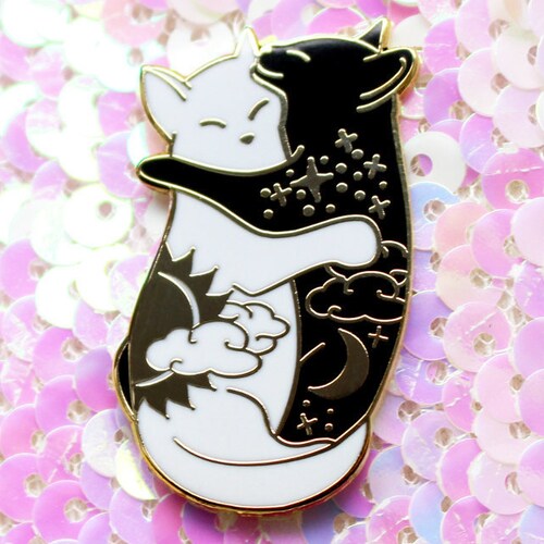 Cute Day and Night Hugging Cat Enamel Pin Celestial Cat Cute - Etsy