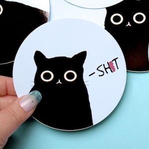 Sht Cat Sticker Sweary Cat Funny Cat Sticker Black Cat Oh - Etsy