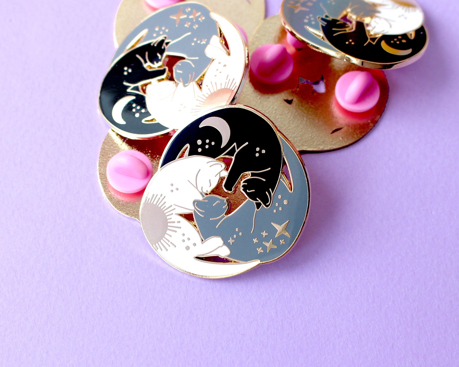 Trio of Cats Enamel Pin Cat Enamel Pin Black Cat Pin Celestial Enamel ...