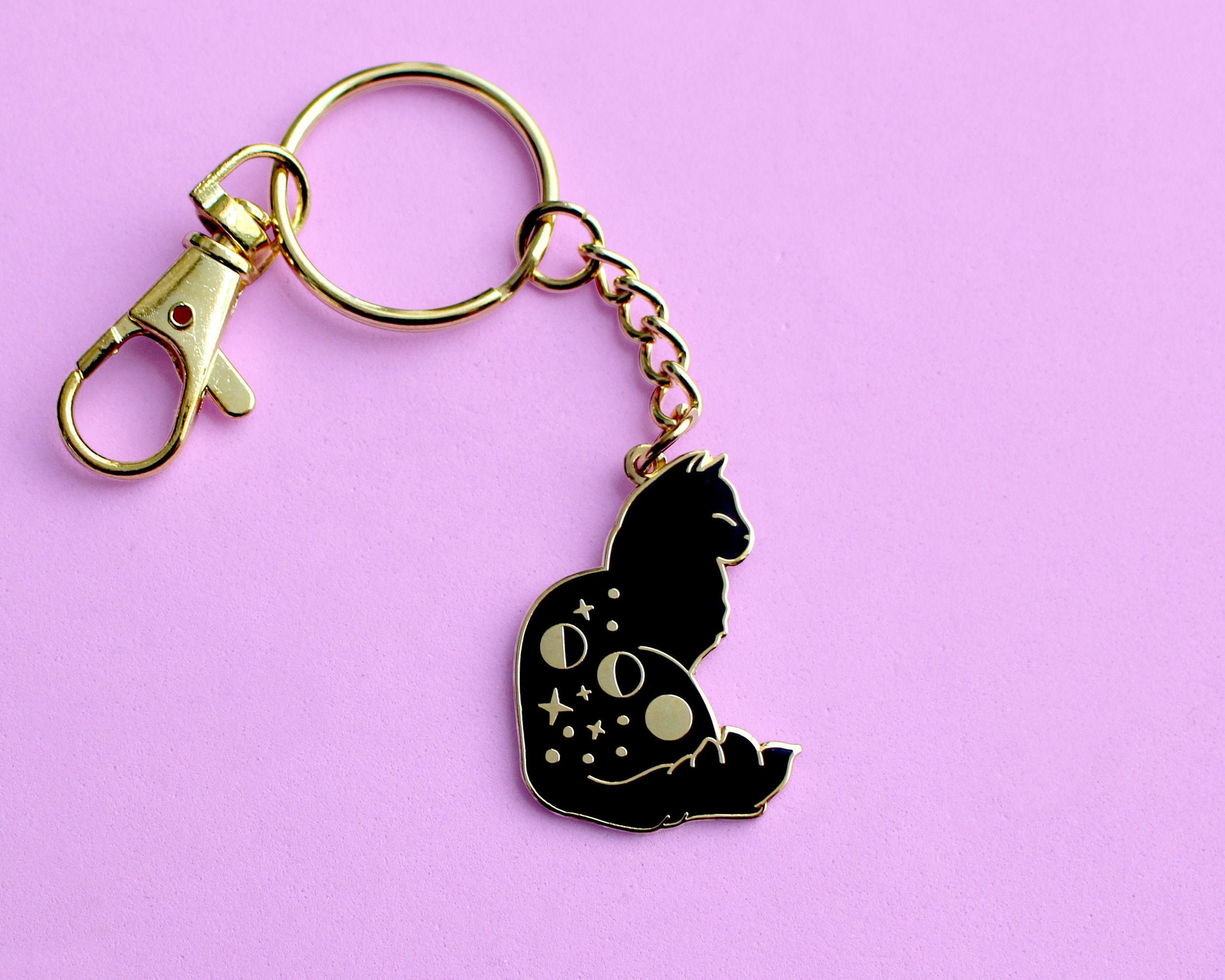 Celestial Cat Key Chain Star Key Chain Starry Cat Moon Key Chain Moon ...