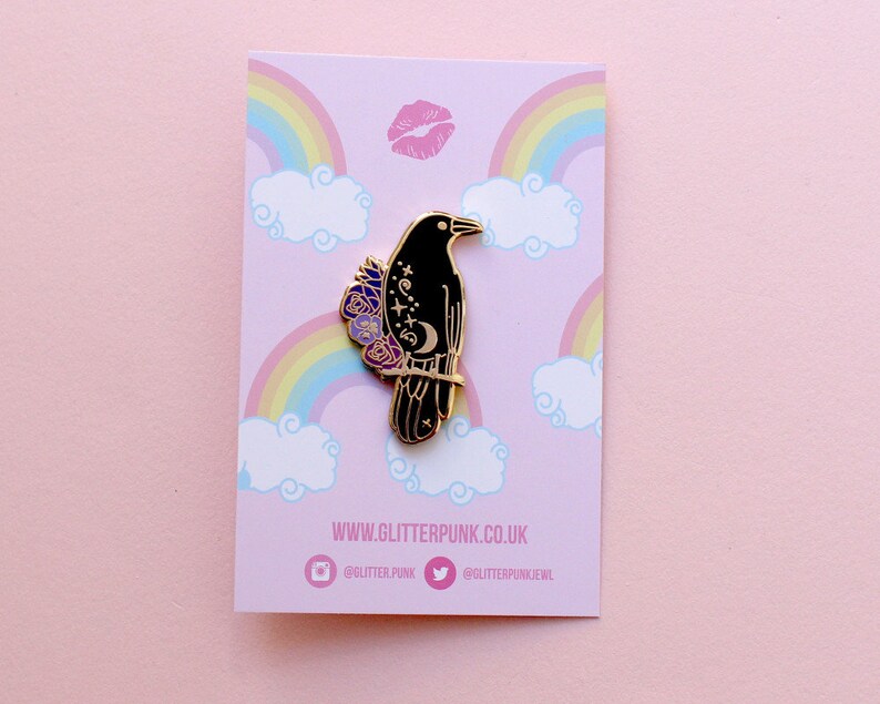 Raven Enamel Pin Crow Enamel Pin | Etsy