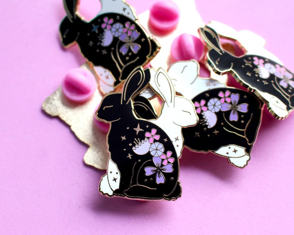 Floral Rabbit enamel pin Animal with flowers Animal enamel pin | Etsy