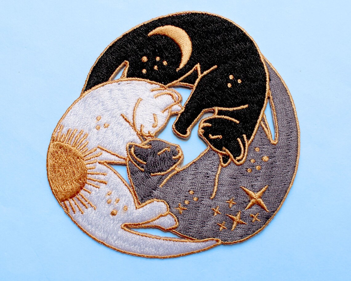 Trio of Cats Iron on Patch Embroidered Patch Celestial Back - Etsy