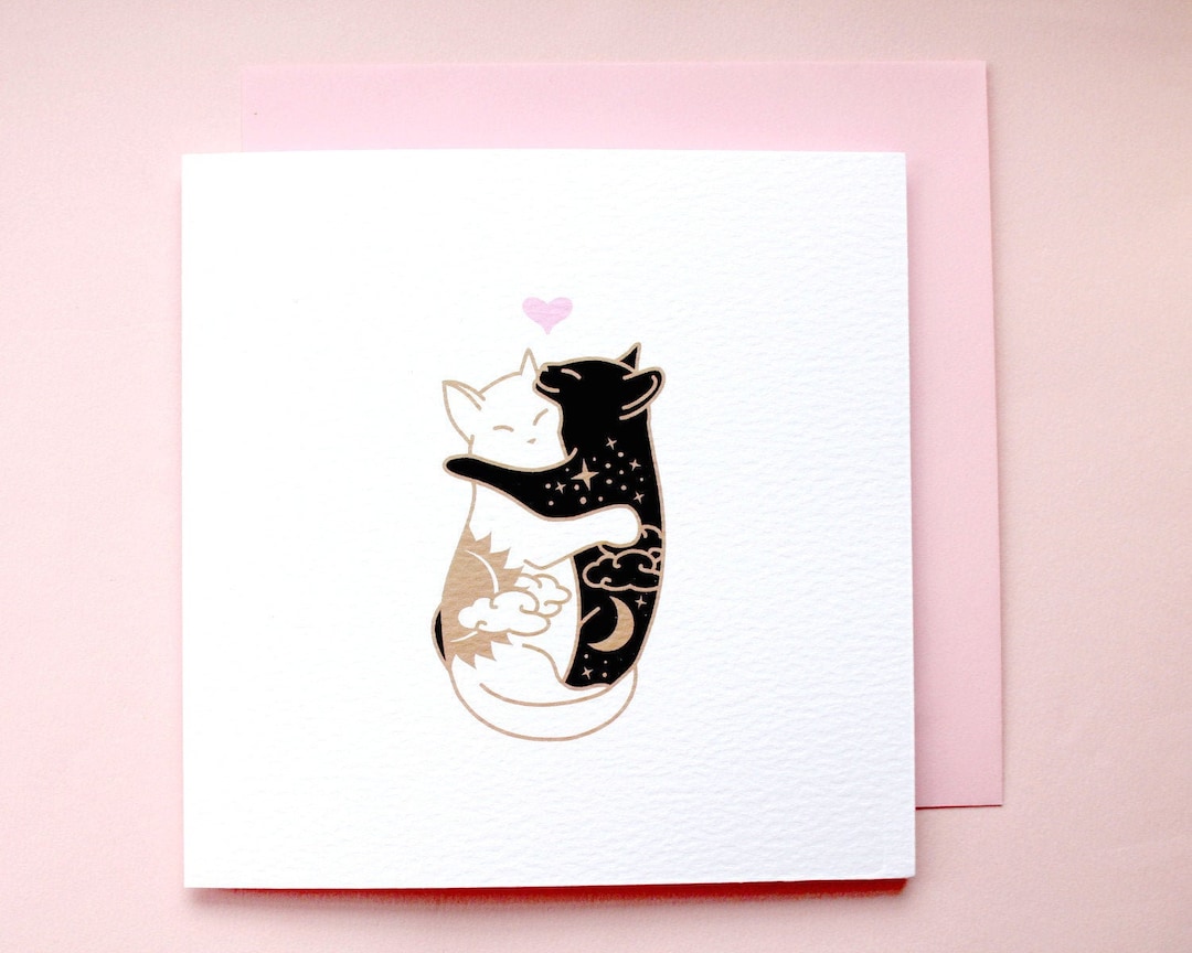 Day & Night Hugging Cats Card Anniversary Card Cat Love Card for Wife ...