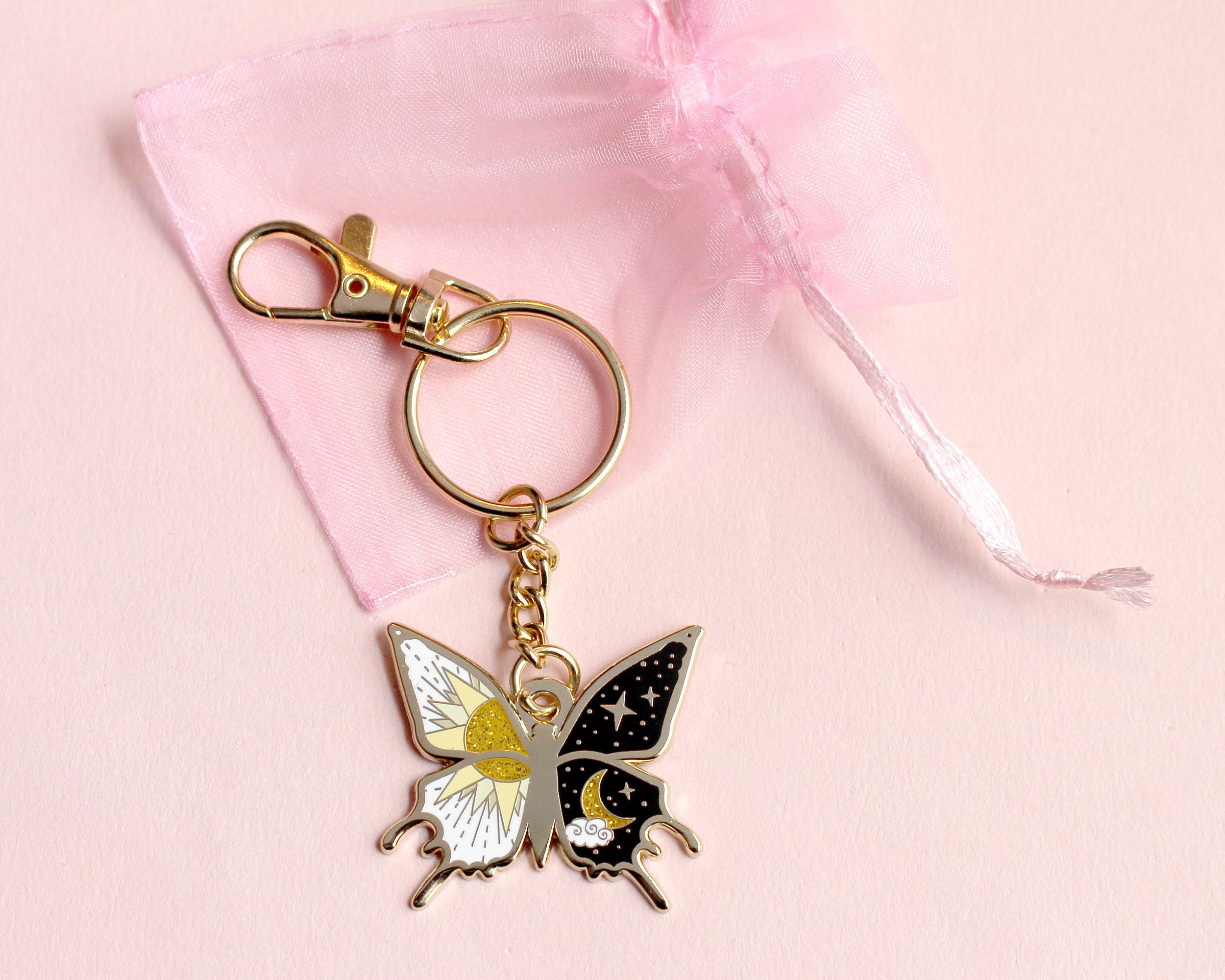 Yin and Yang Butterfly Key Chain, Black and White Celestial Keychain - Etsy