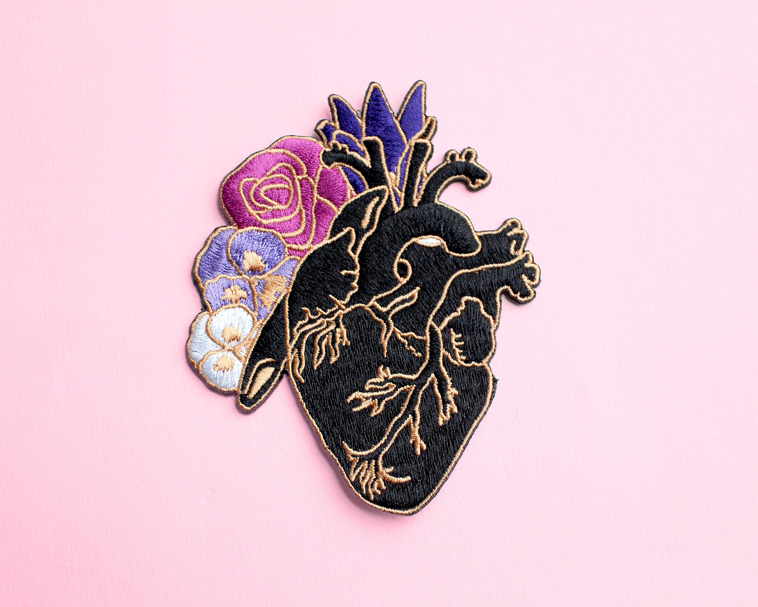 Anatomical Heart Iron on Patch Embroidered Patch Back Patch Heart Patch ...