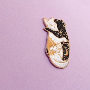 Day and Night Hugging Cat Iron on Patch Embroidered Patch Celestial Patch Back Patch Cat Lover ...