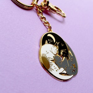 Trio of Cats Keychain Black Cat Keychain Celestial Keychain Sleeping ...