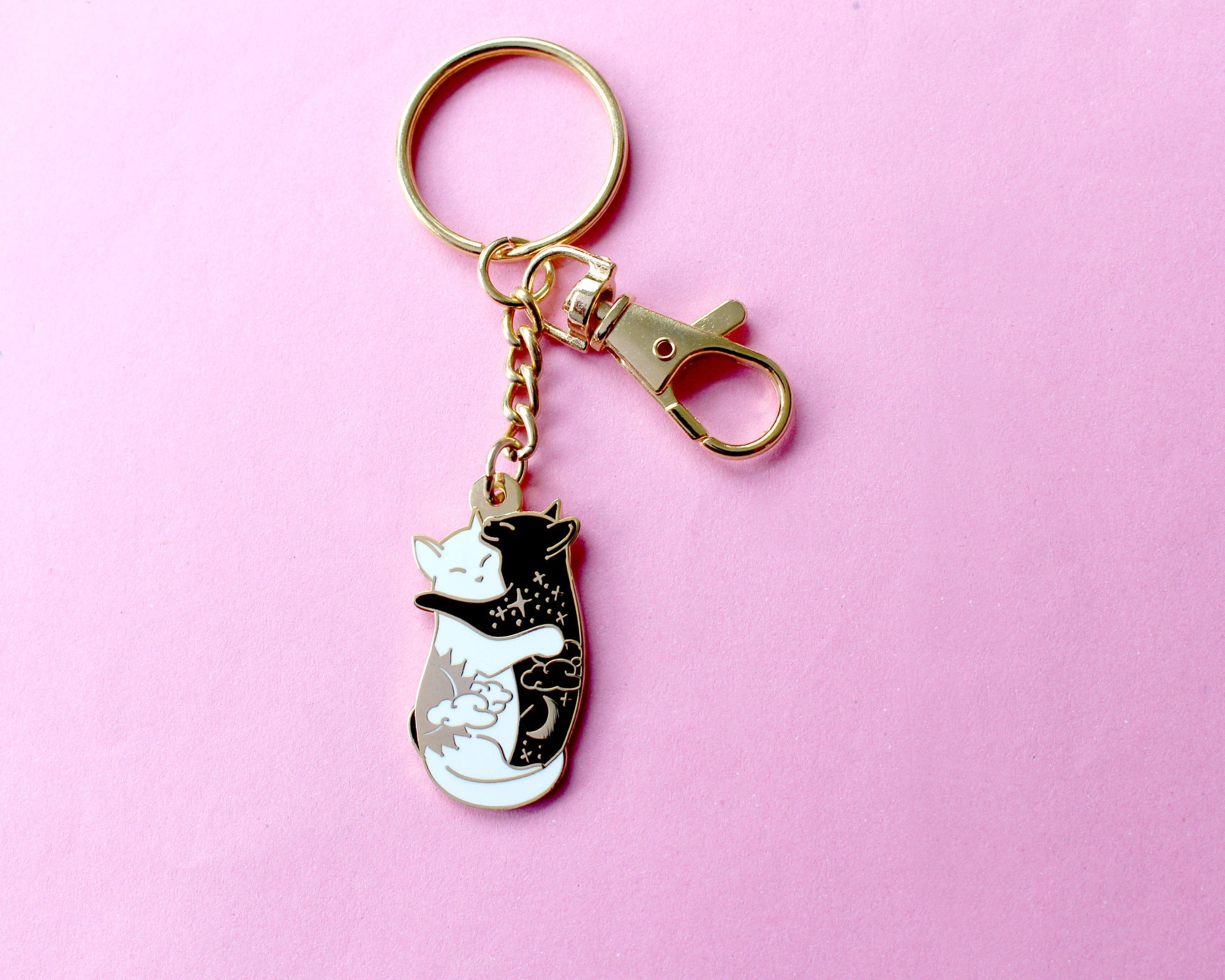Day & Night Hugging Cat Keychain Yin Yang Cat Moon Keychain | Etsy UK