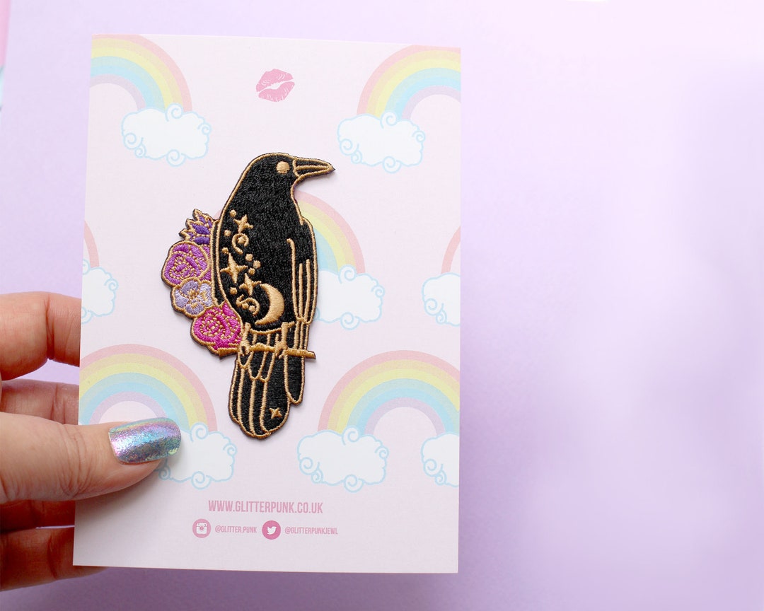 Crow Patch Iron on Patch Embroidered Patch Back Patch Bird Patch Horror Patch Raven Patch Goth ...