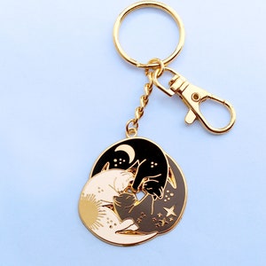 Trio of Cats Keychain Black Cat Keychain Celestial Keychain Sleeping ...