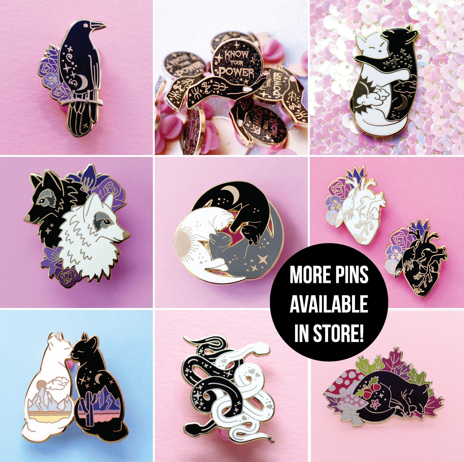 Snuggling Cats Enamel Pin With Oranges, Black and White Hugging Cats ...