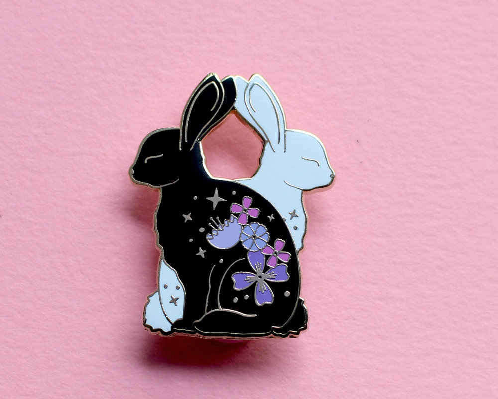 Floral Rabbit enamel pin Animal with flowers Animal enamel pin | Etsy
