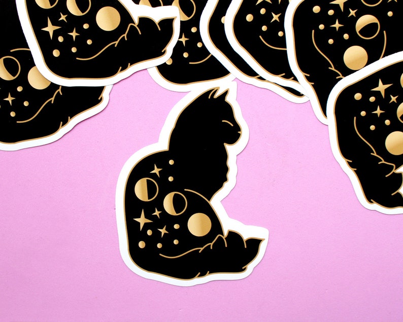 Celestial Cat Sticker Moon Sticker Moon Cat Laptop Sticker Cute Vinyl ...
