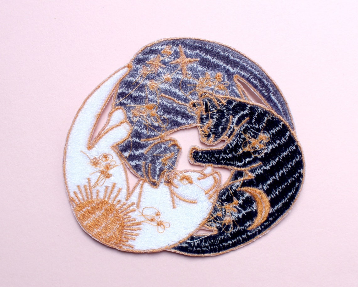 Trio of Cats Iron on Patch Embroidered Patch Celestial Back - Etsy