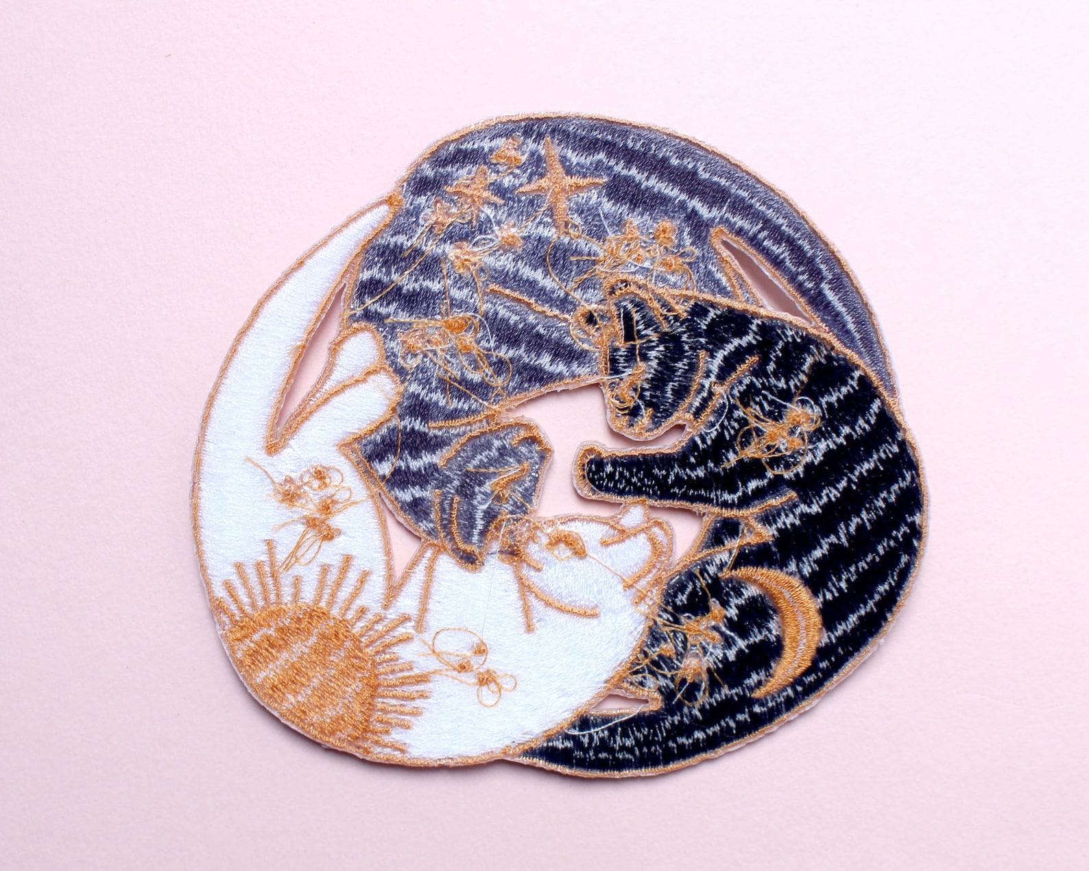 Trio of Cats Iron on Patch Embroidered Patch Celestial Back - Etsy