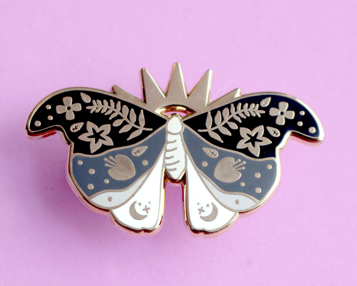 Moth Enamel Pin, Black and White Moon Moth Insect - Etsy