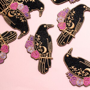 Crow Patch Iron on Patch Embroidered Patch Back Patch Bird Patch Horror Patch Raven Patch Goth ...
