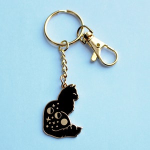 Celestial Cat Key Chain Star Key Chain Starry Cat Moon Key Chain Moon ...