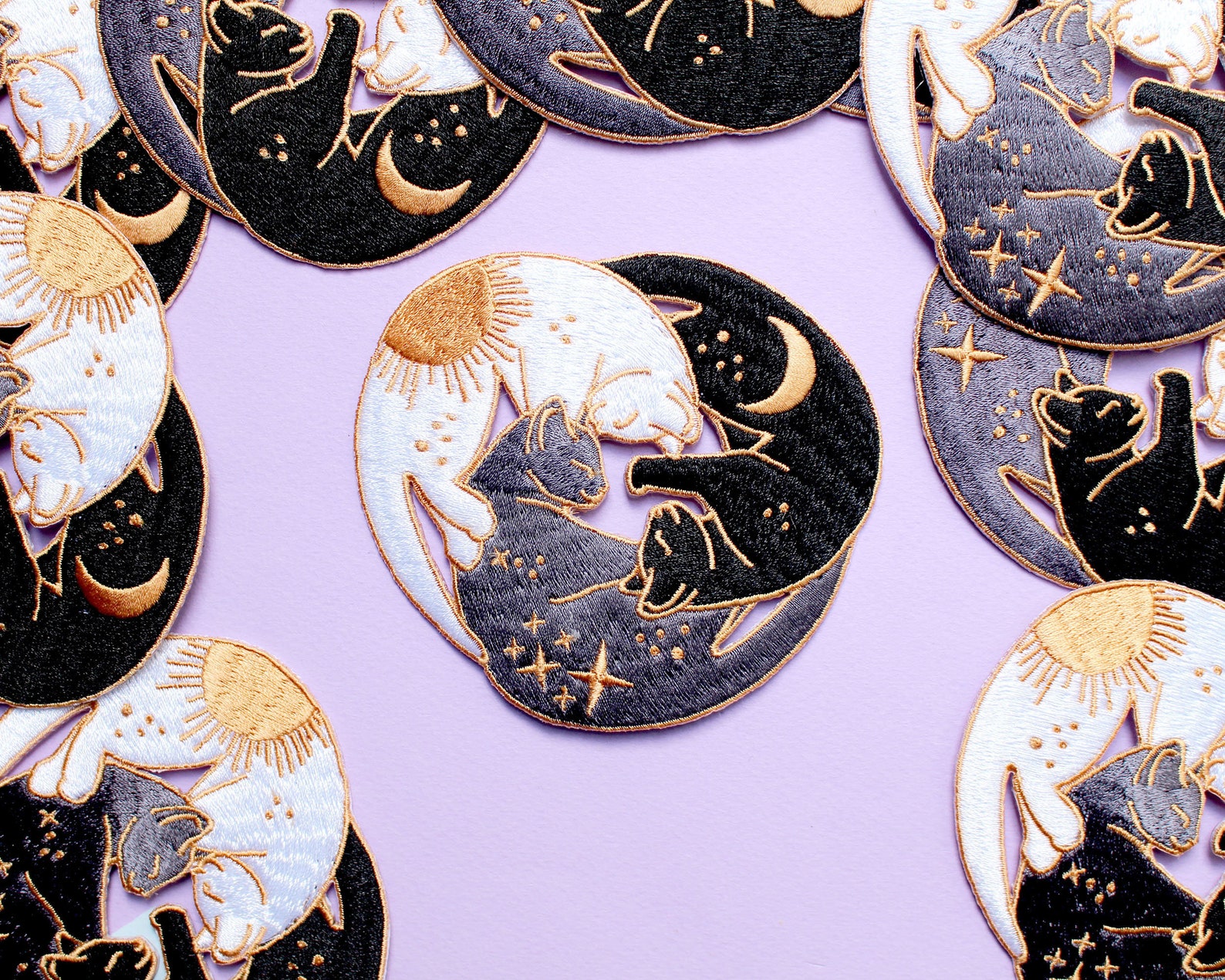 Trio of Cats Iron on Patch Embroidered Patch Celestial Back - Etsy