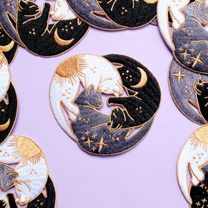 Trio of Cats Iron on Patch Embroidered Patch Celestial Back Patch Cat Lover Gift Constellation ...