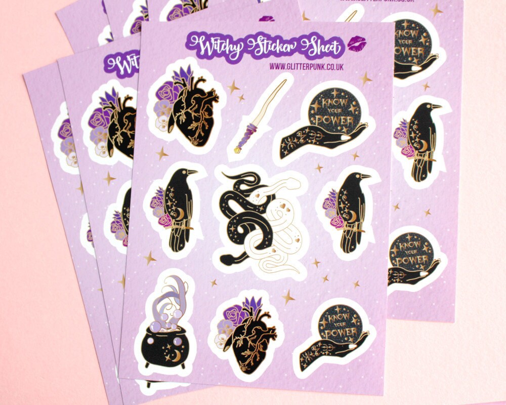 Witch Sticker Set Witchy Sticker Witch Gifts Crow Sticker Raven Sticker ...