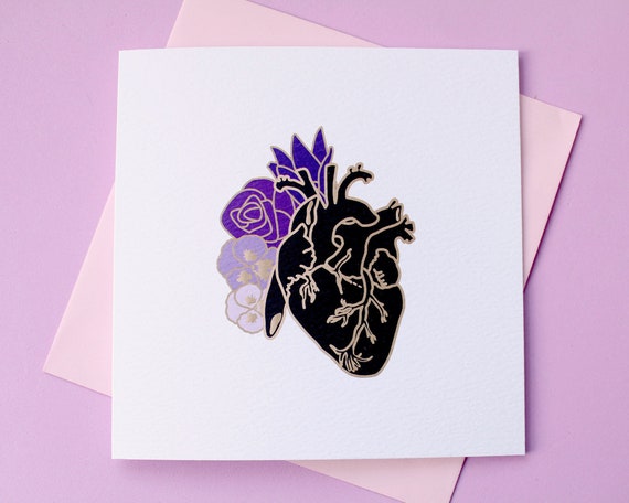 Anatomical heart romantic card Heart and flowers Anatomy | Etsy
