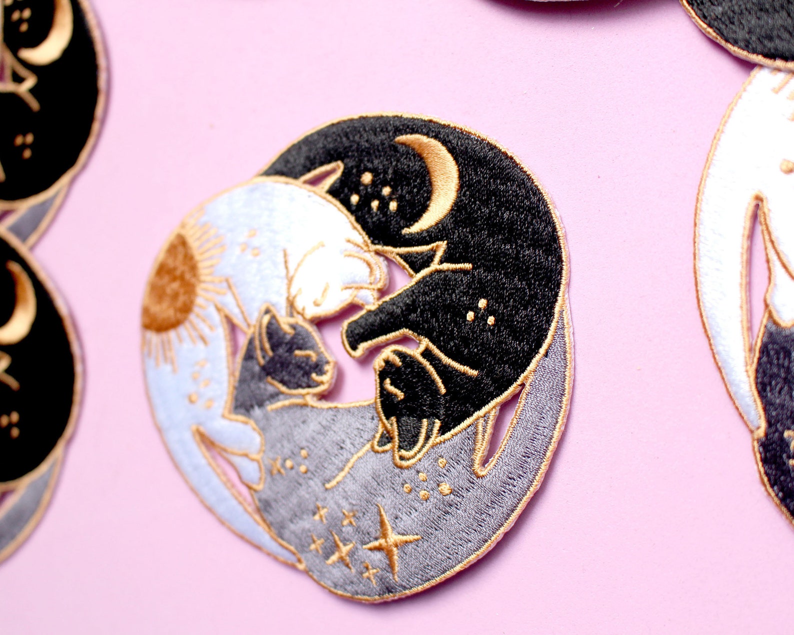 Trio of Cats Iron on Patch Embroidered Patch Celestial Back - Etsy