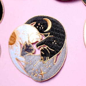 Trio of Cats Iron on Patch Embroidered Patch Celestial Back Patch Cat Lover Gift Constellation ...