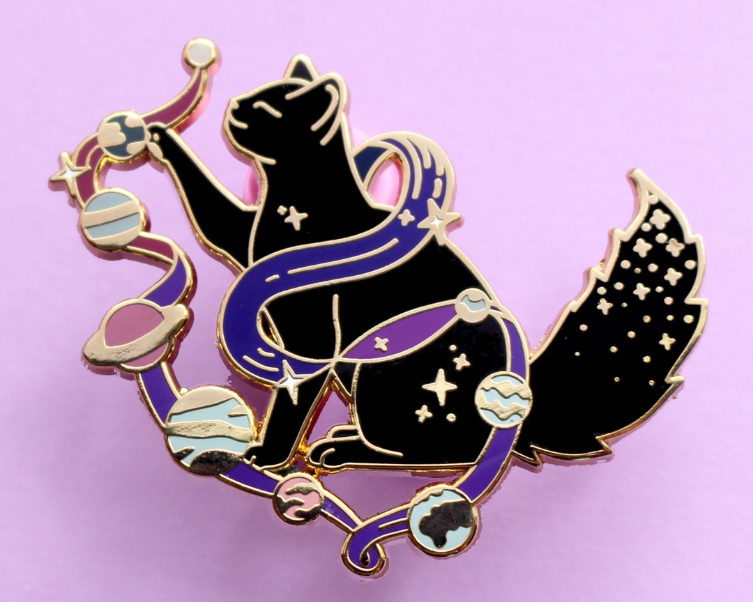 Solar Cat Enamel Pin, Purple & Black Solar System Space Cat - Etsy